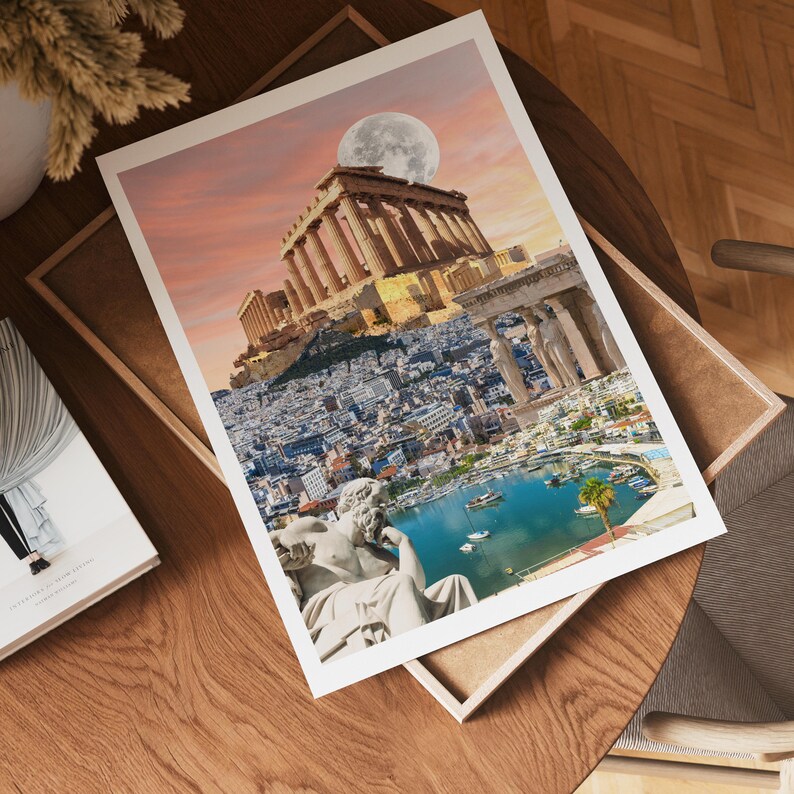 Athens Landmarks Collage Print – Parthenon, Acropolis, Caryatids ...