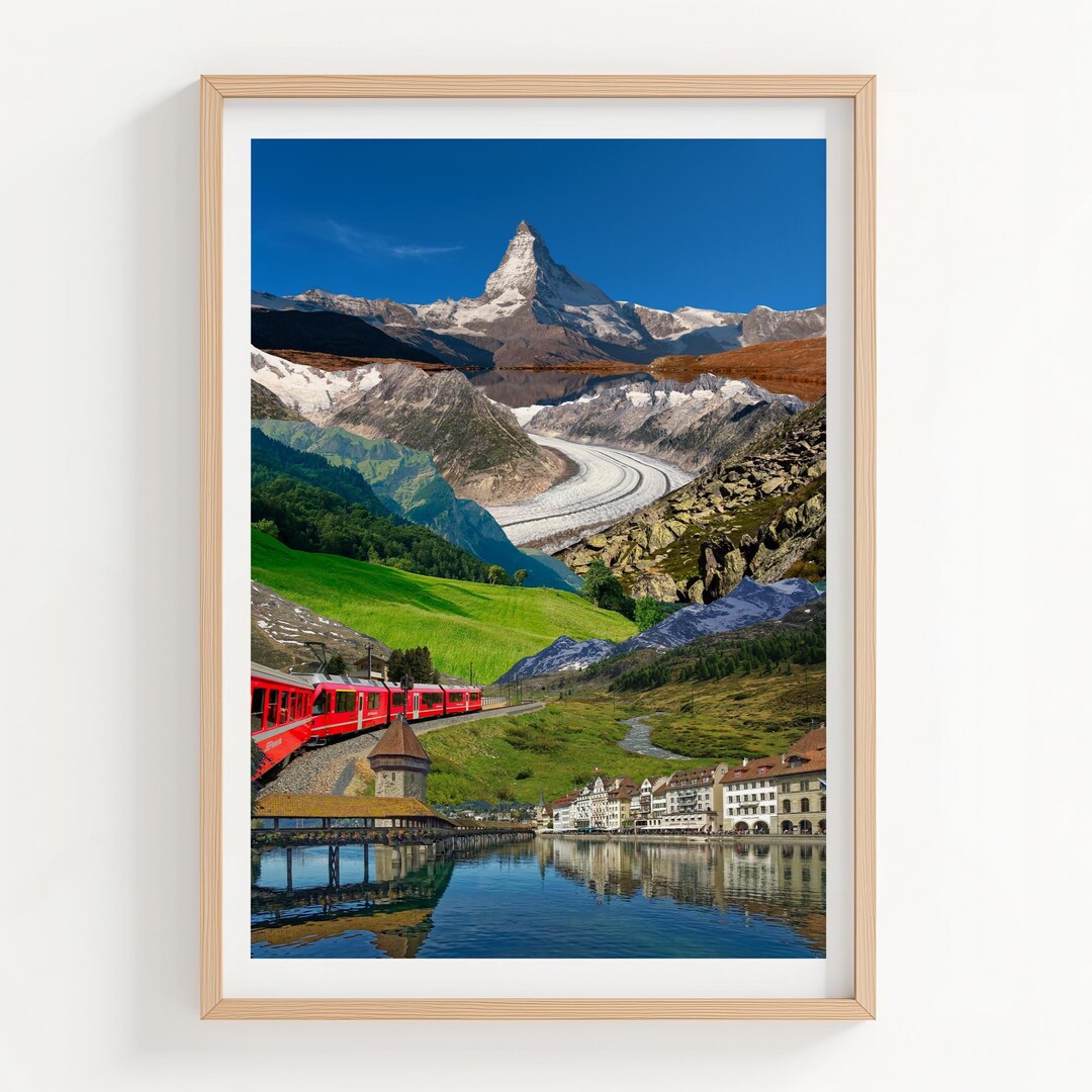 Switzerland Travel Poster – Alpine Collage Print, Matterhorn Wall Art ...