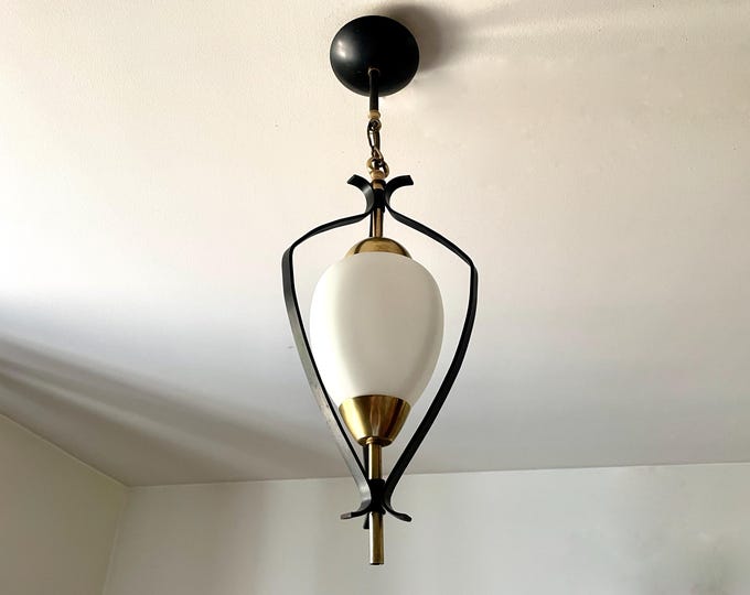 1950s Opaline Pendant Light, White Opaline Ceiling Light, Mid-century ...