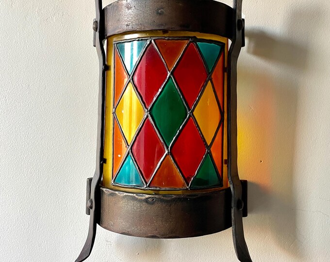 Wrought Iron Stained Glass Wall Lamp, Castle Wall Lamp, Medieval ...