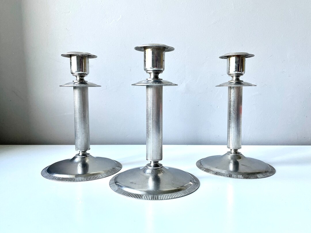Set of 3 Stainless Steel Candlesticks, Silver Candlesticks, Classic ...