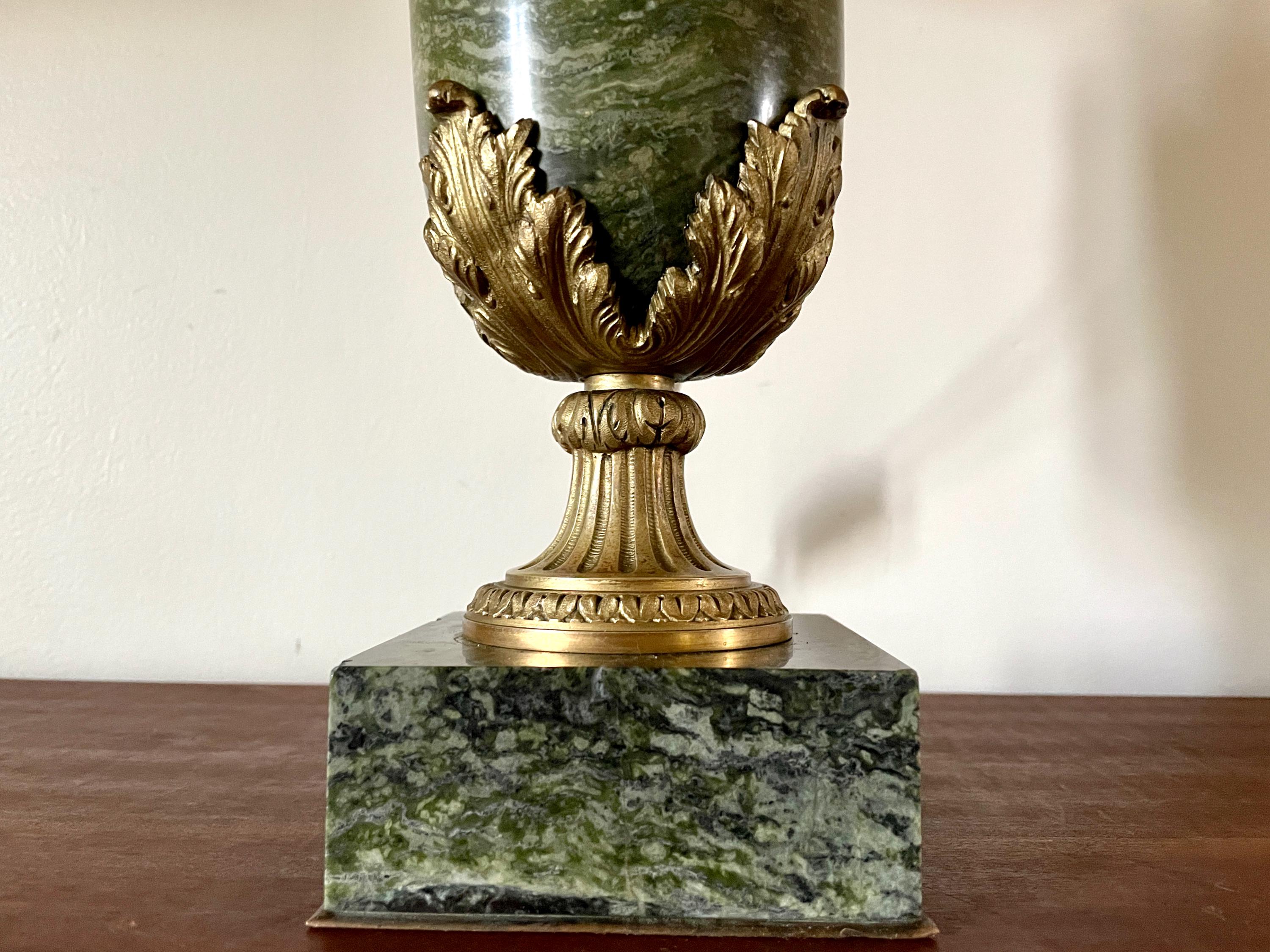 Pair of Green Marble Cassolettes, Gilded Bronze, Bedside Lamps ...