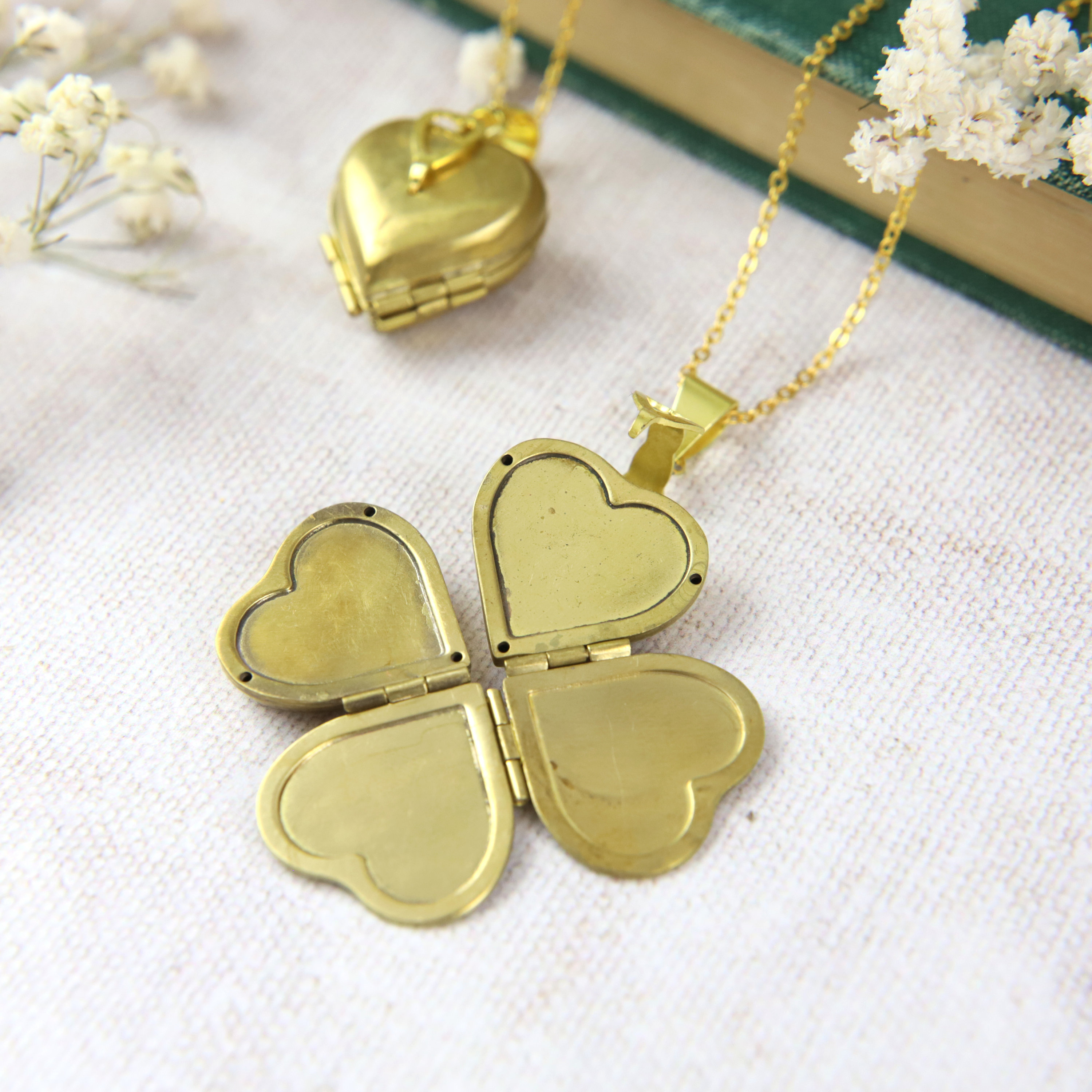 Four Photo Locket Heart Shaped Four Leaf Clover Vintage | Etsy