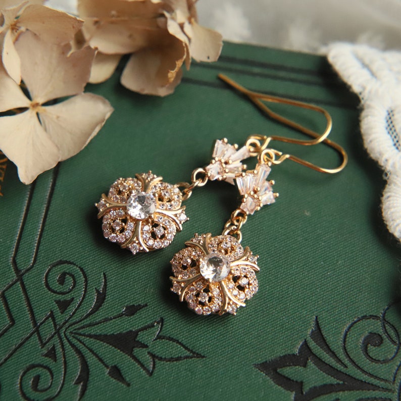 Gold Victorian Dangle Earrings: Regency Cubic Zirconia Jewelry - Etsy ...