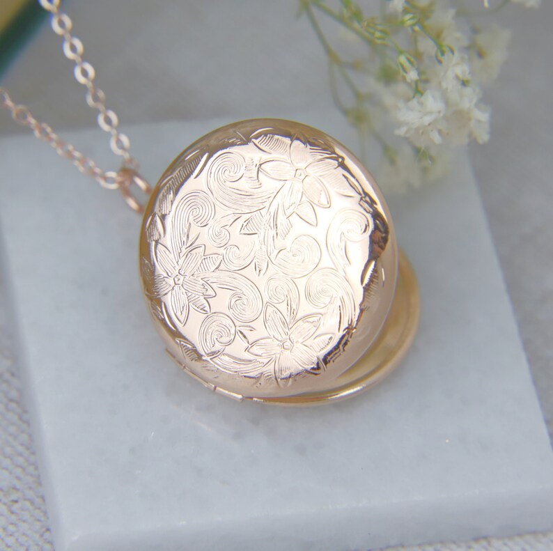 Rose Gold Floral Locket Round Locket Shiny Rose Gold Plated - Etsy