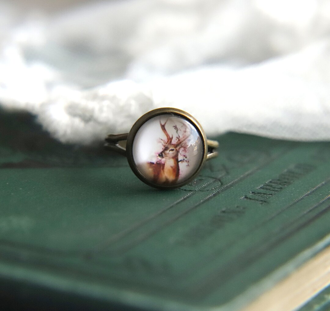 Cottagecore Deer Ring: Adjustable Bronze Stag Ring - Etsy UK