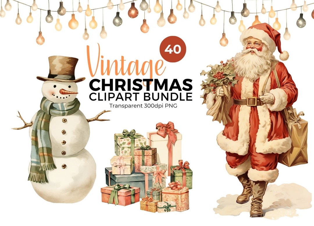 Vintage Christmas Clipart Bundle | Santa Clause PNG Holiday Clipart ...