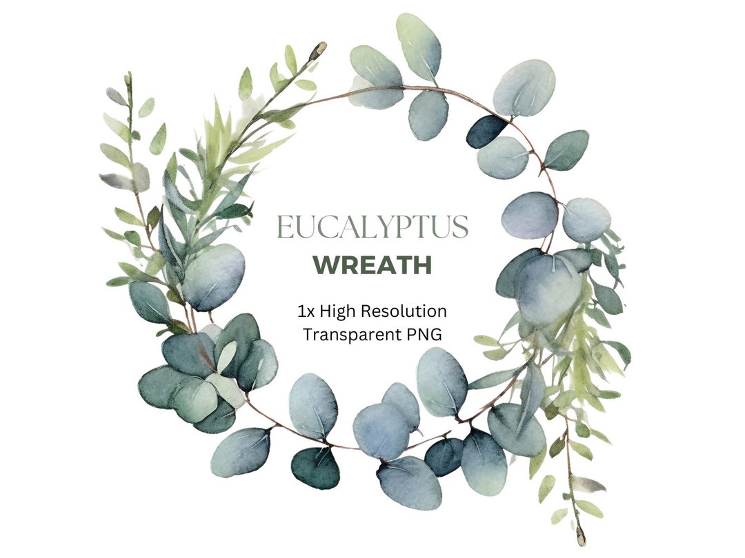 Watercolor Eucalyptus Wreath Clipart, Transparent Png, Greenery - Etsy