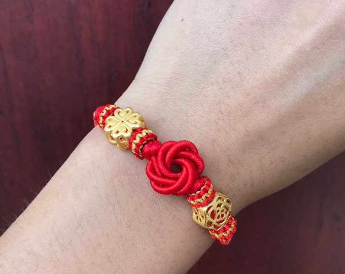Marry You | Love Knot 24k Gold Chinese Red String Bracelet | Bride Good ...