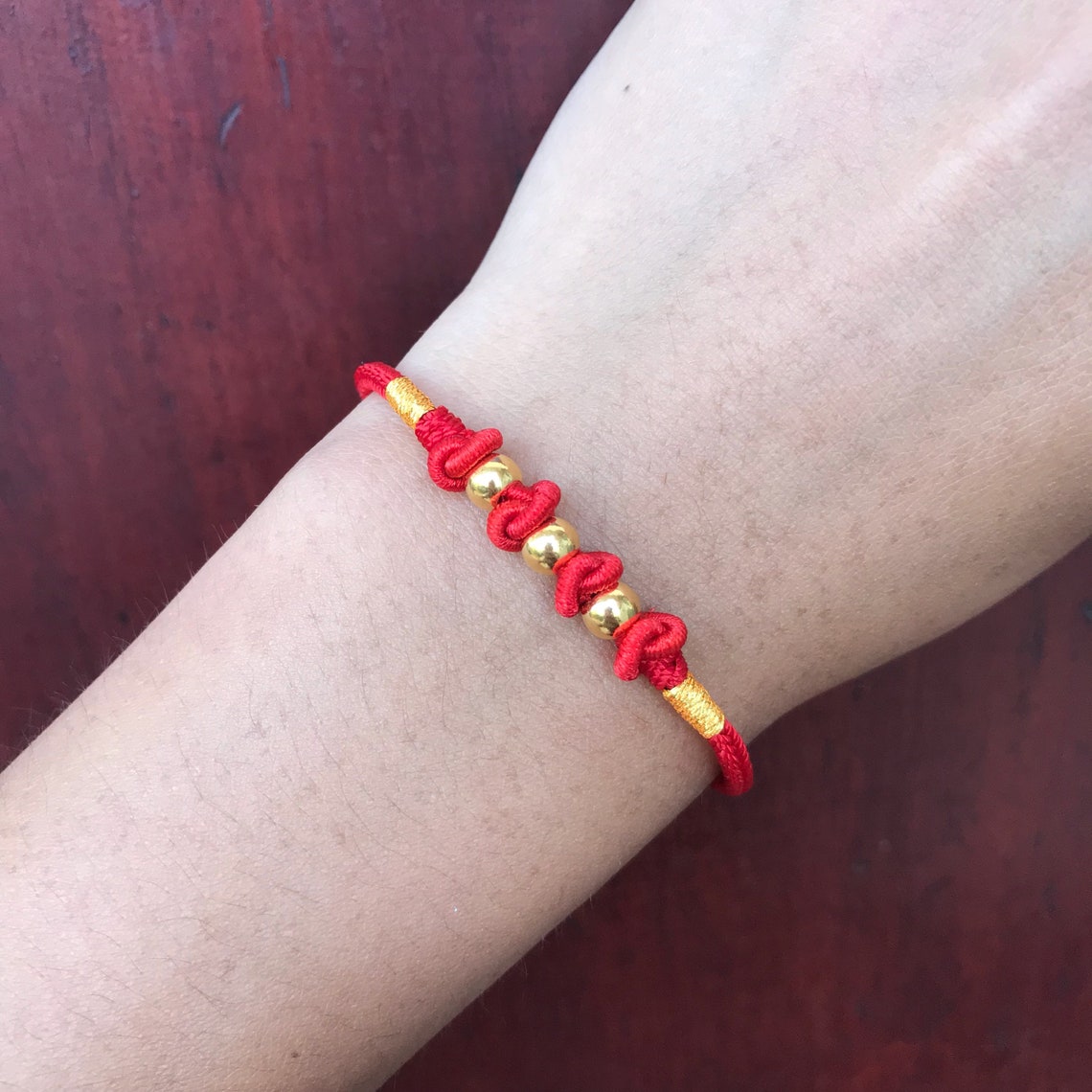 Blessing of Three 24k Pure Gold Beads Red String of Fate - Etsy