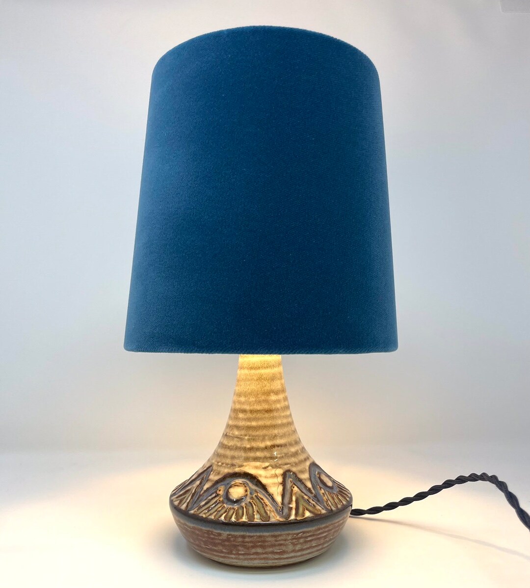 Grey-blue Table Lamp From Søholm With Blue Velvet Shade - Etsy