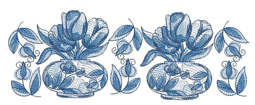 DELFT BLUE TULIPS Border - Sewing, Crafting, Embroidery, Gifting ...