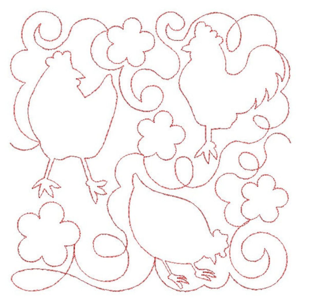CHICKENS Edge to Edge QUILT Block - Farm Embroidery, Chicken, Chickens ...