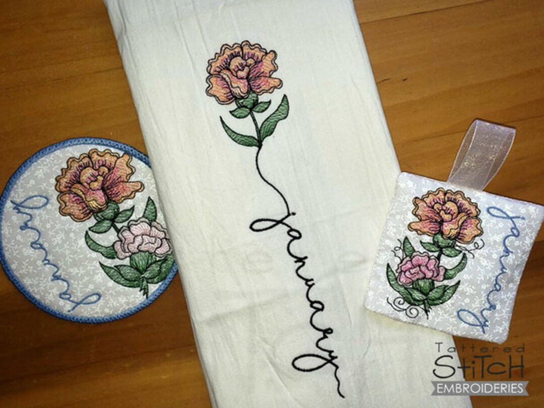JANUARY CARNATIONS EMBROIDERY Bundle - Birth Month Flowers - Machine ...