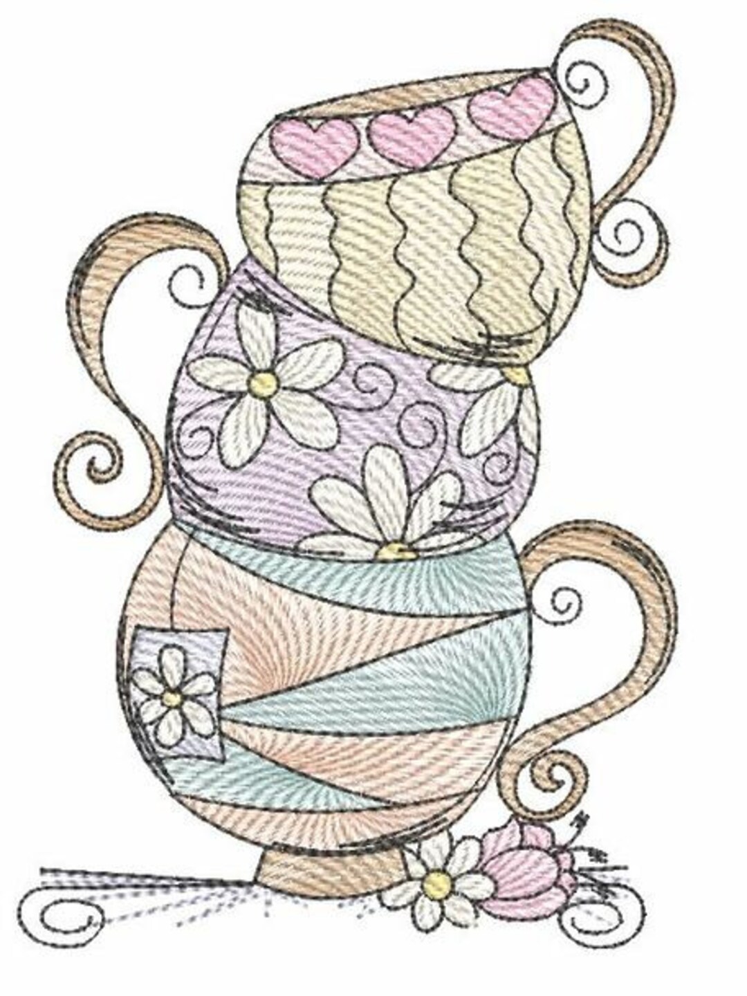 THREE TEACUPS 3 EMBROIDERY - Tea, Tea Lover, Tea Cups, Kitchen, Towel ...