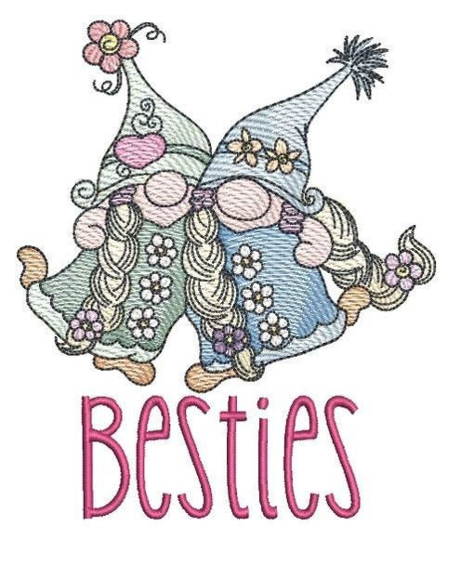 BESTIES GNOMES EMBROIDERY - Friendship, Best Friends, Gnome - Fits a ...