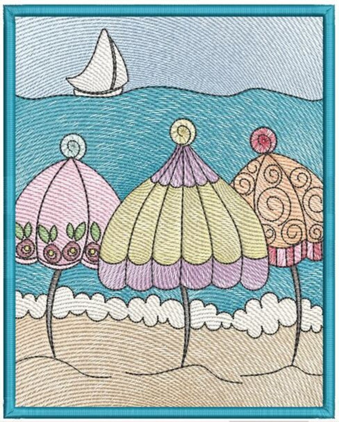 BEACH Umbrella LABEL APPLIQUE Embroidery - Summer, Beach, Umbrella ...