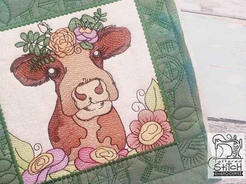 FARM ANIMALS - Lulu COW Quilt Block #1 - Fits a 5x5", 6x6", 7x7", 8x8 ...