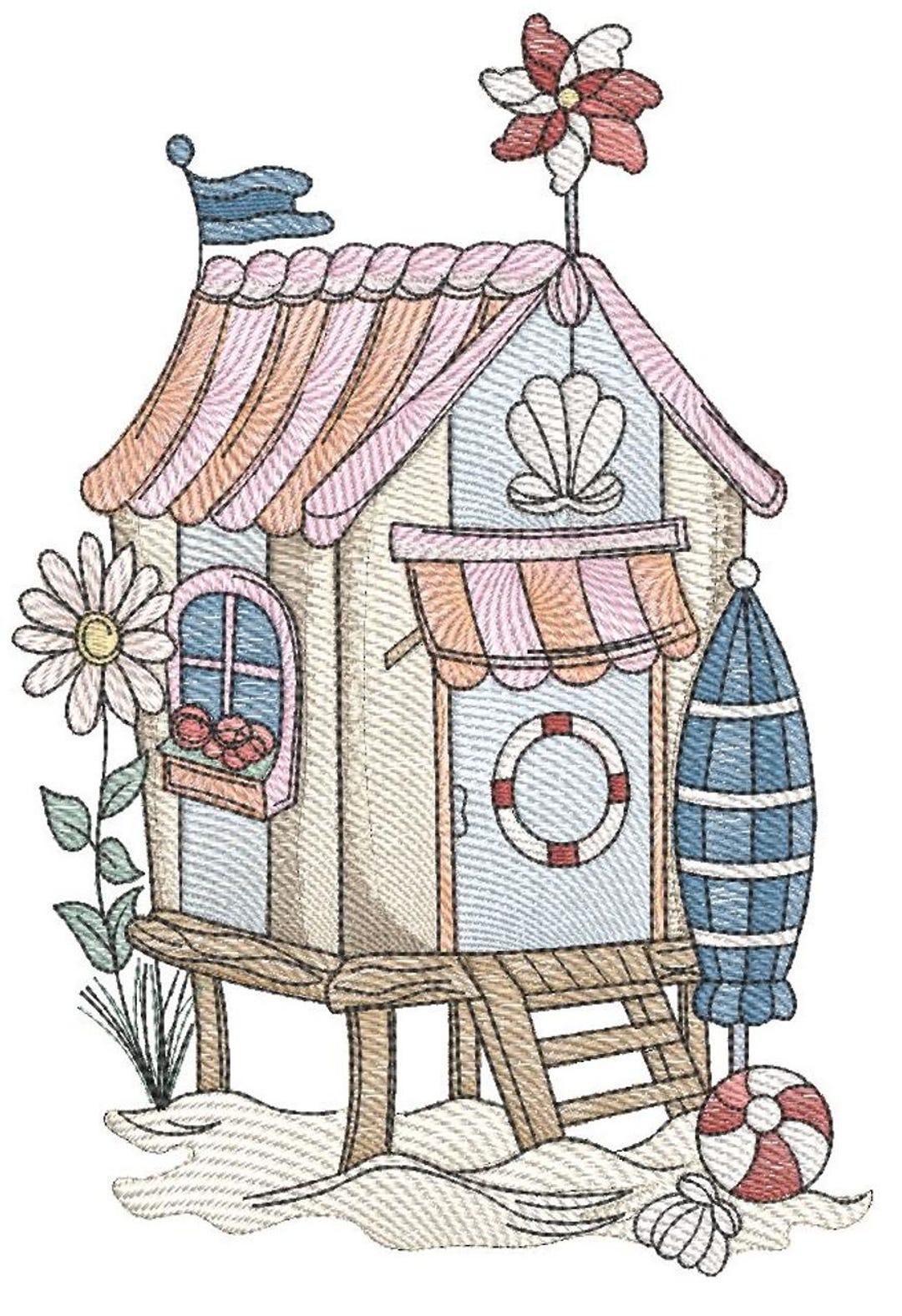 BEACH HUT - Garden Flag - Sewing, Crafting, Embroidery, Gifting ...