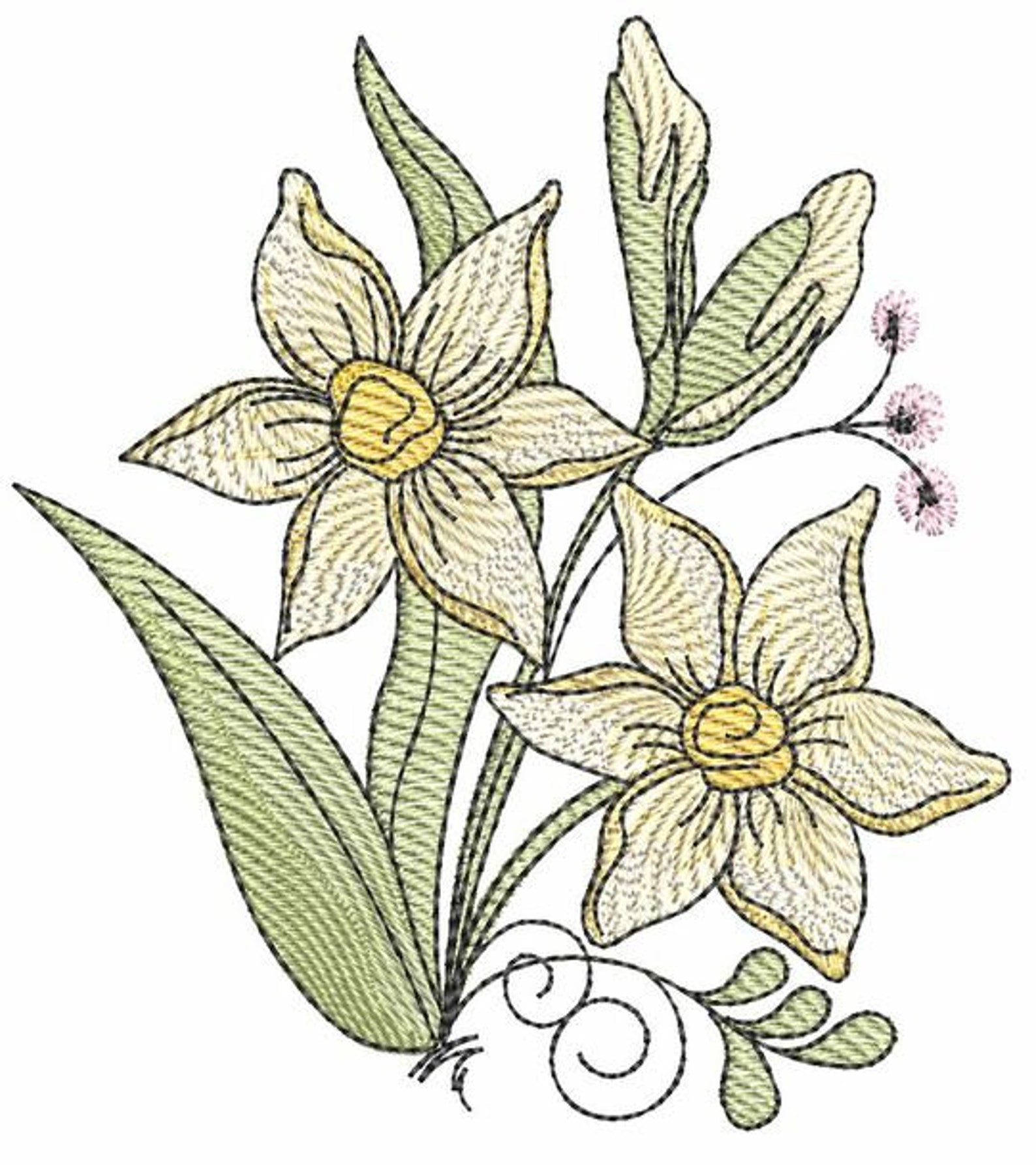 DAFFODIL FLOWER 2 Cluster EMBROIDERY (flowers Only - No Background ...