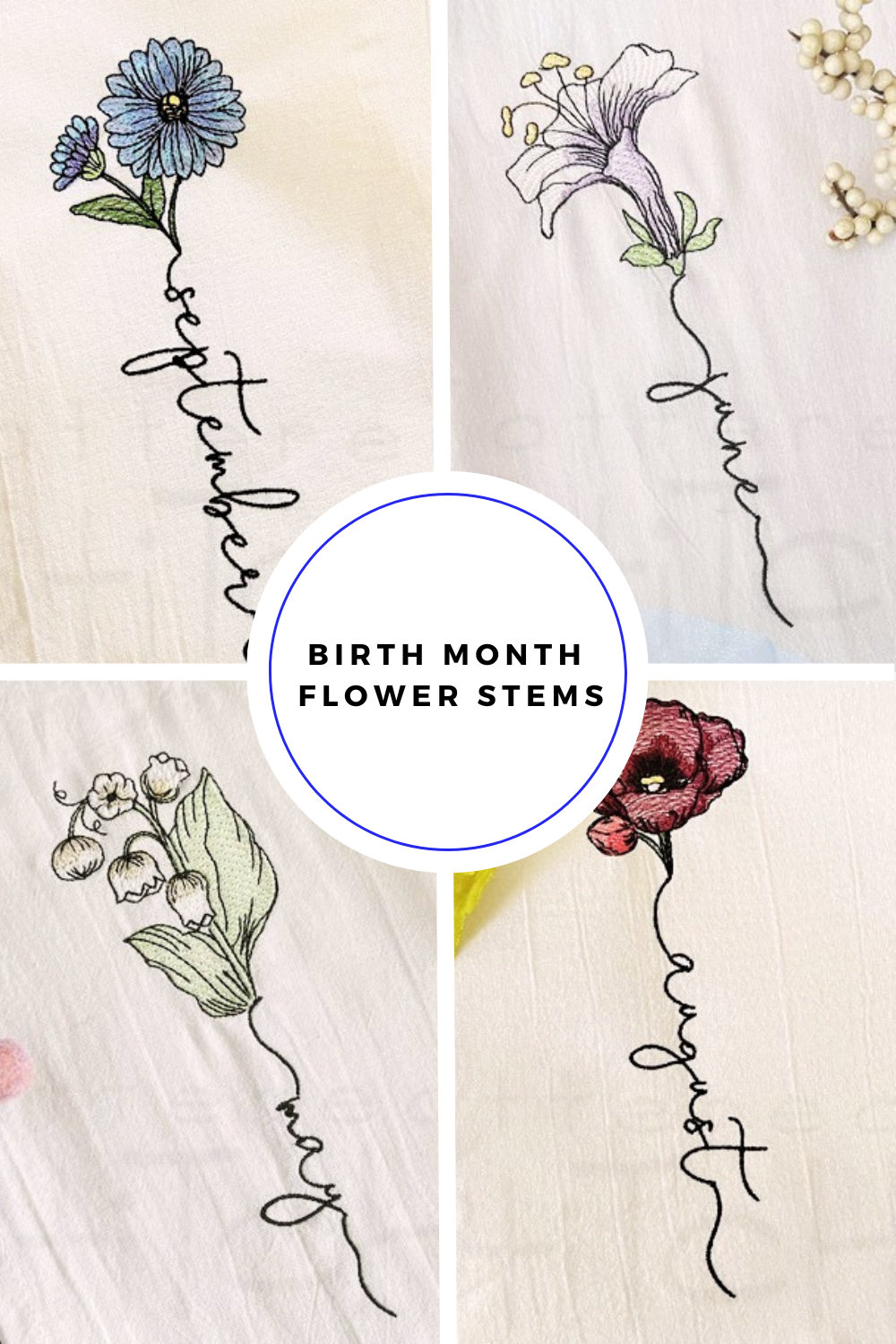 BIRTH MONTH FLOWER Stem Embroidery Bundle - 12 Birth Month Flowers ...