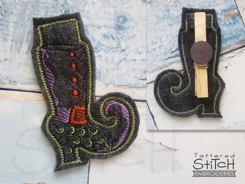 WITCH'S BOOT Clothespin MAGNET Embroidery Magnets - Etsy