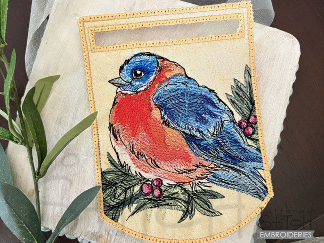 BLUEBIRD Topper Embroidery - FALL, Birds, Bluebirds, Towel Embroidery ...