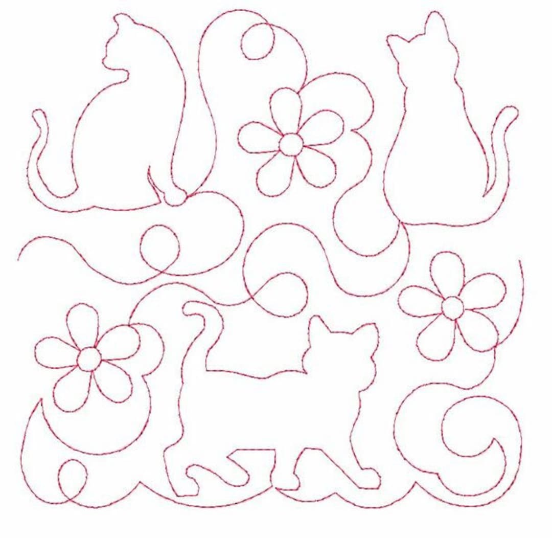 3 CATS EDGE to EDGE Embroidery - Cat Lover, Quilts, Quilting- Fits a ...