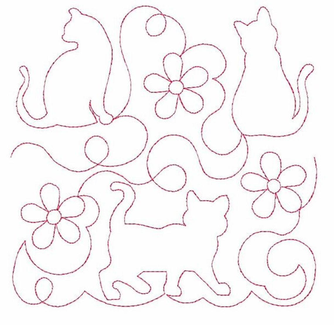 3 CATS EDGE to EDGE Embroidery - Cat Lover, Quilts, Quilting- Fits a ...