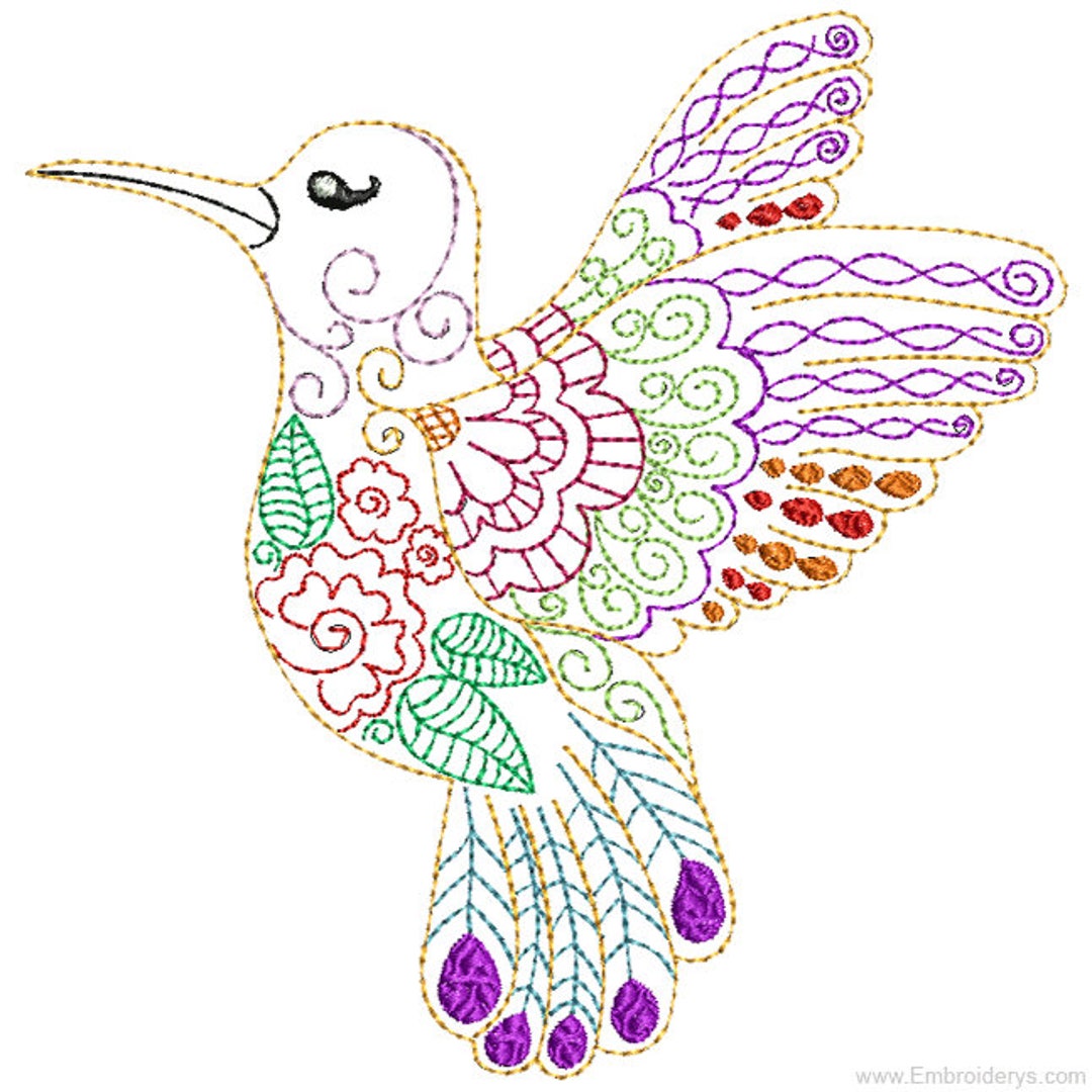 WHIMSICAL HUMMINGBIRD EMBROIDERY - Machine Embroidery Design - Etsy