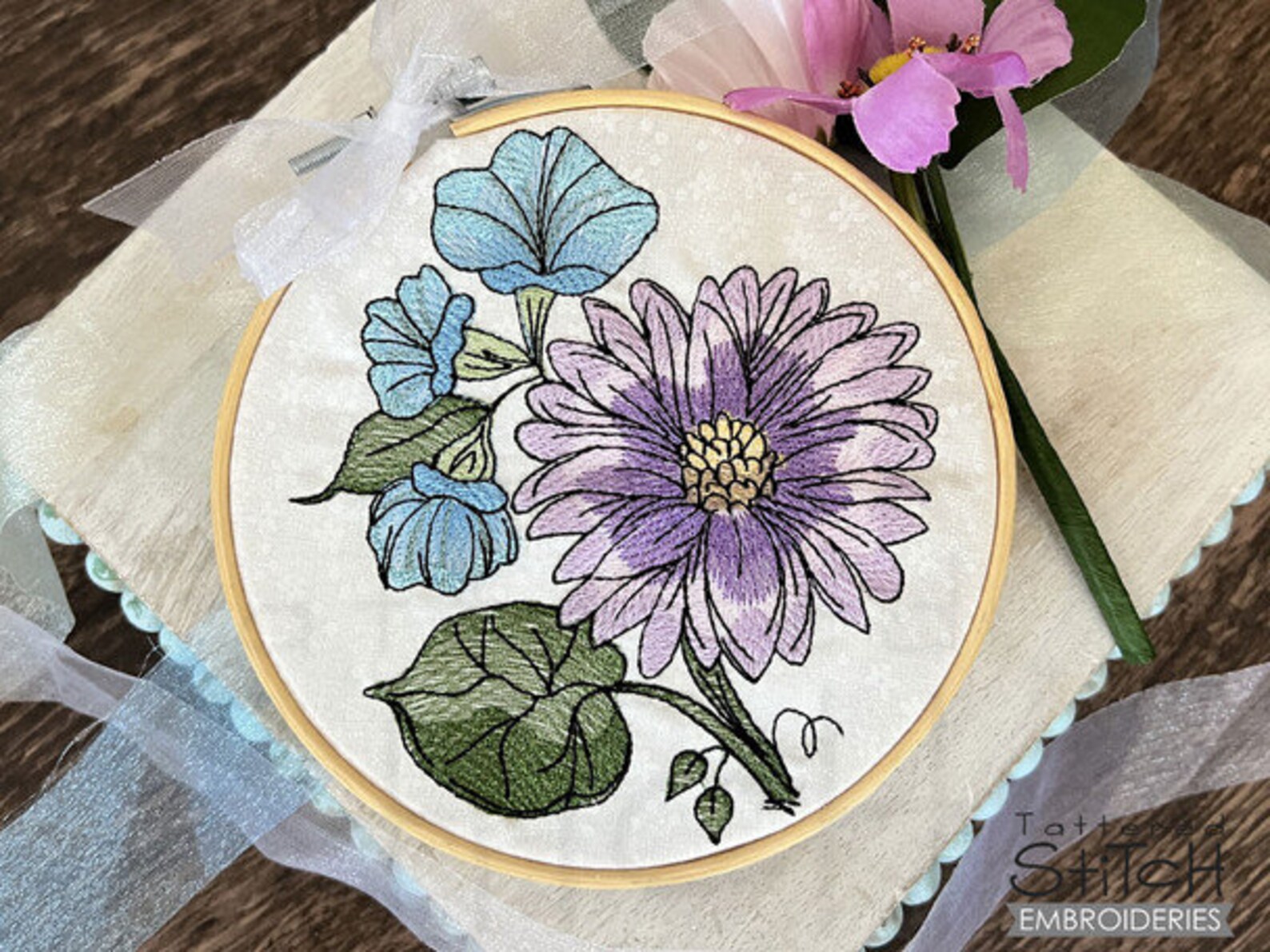 SEPTEMBER ASTER -birth Month Flower Cluster - Embroidery - Coaster ...