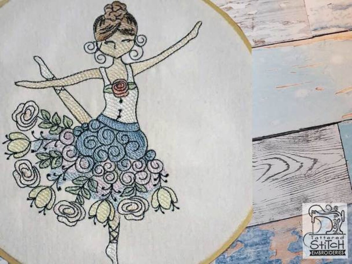 Rosebud Ballerina - Fits a 4x4", 5x7" & 8x8" Hoop - Machine Embroidery ...