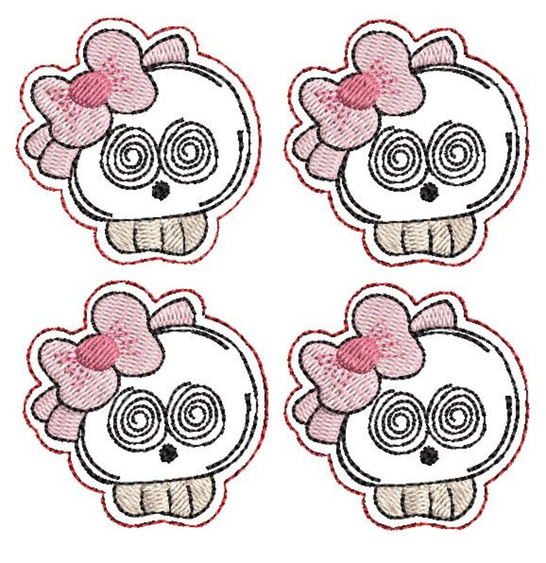 Sweet Skull Feltie - 4 Up. Machine Embroidery Design. 4x4 Hoop Instant ...