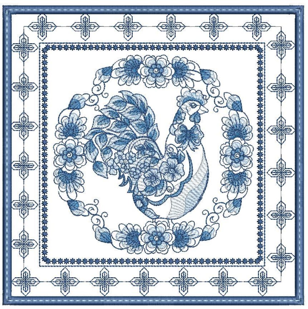 DELFT BLUE ROOSTER Quilt Block - Sewing, Crafting, Embroidery, Gifting ...