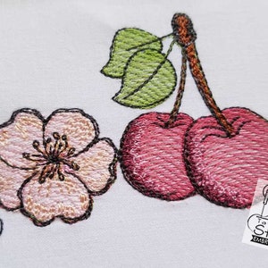 CHERRIES & BLOSSOMS BORDER Embroidery - Flowers, Cherry, Cherries ...