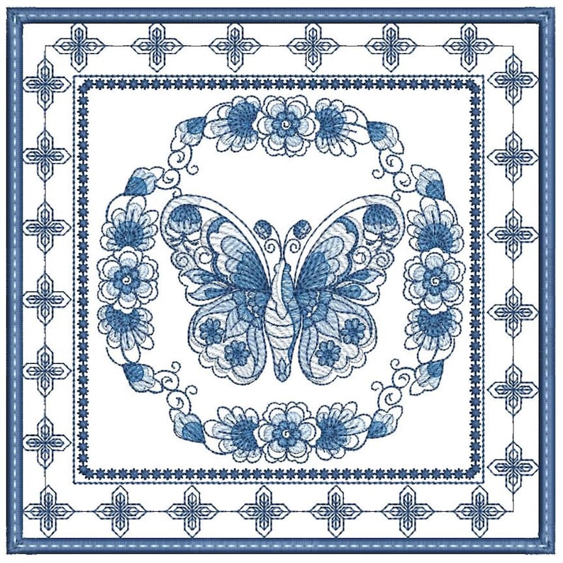 DELFT BLUE BUTTERFLY Quilt Block - Sewing, Crafting, Embroidery ...