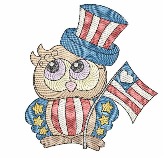 4th of JULY OWL EMBROIDERY Patriotic Independence Owls - Etsy