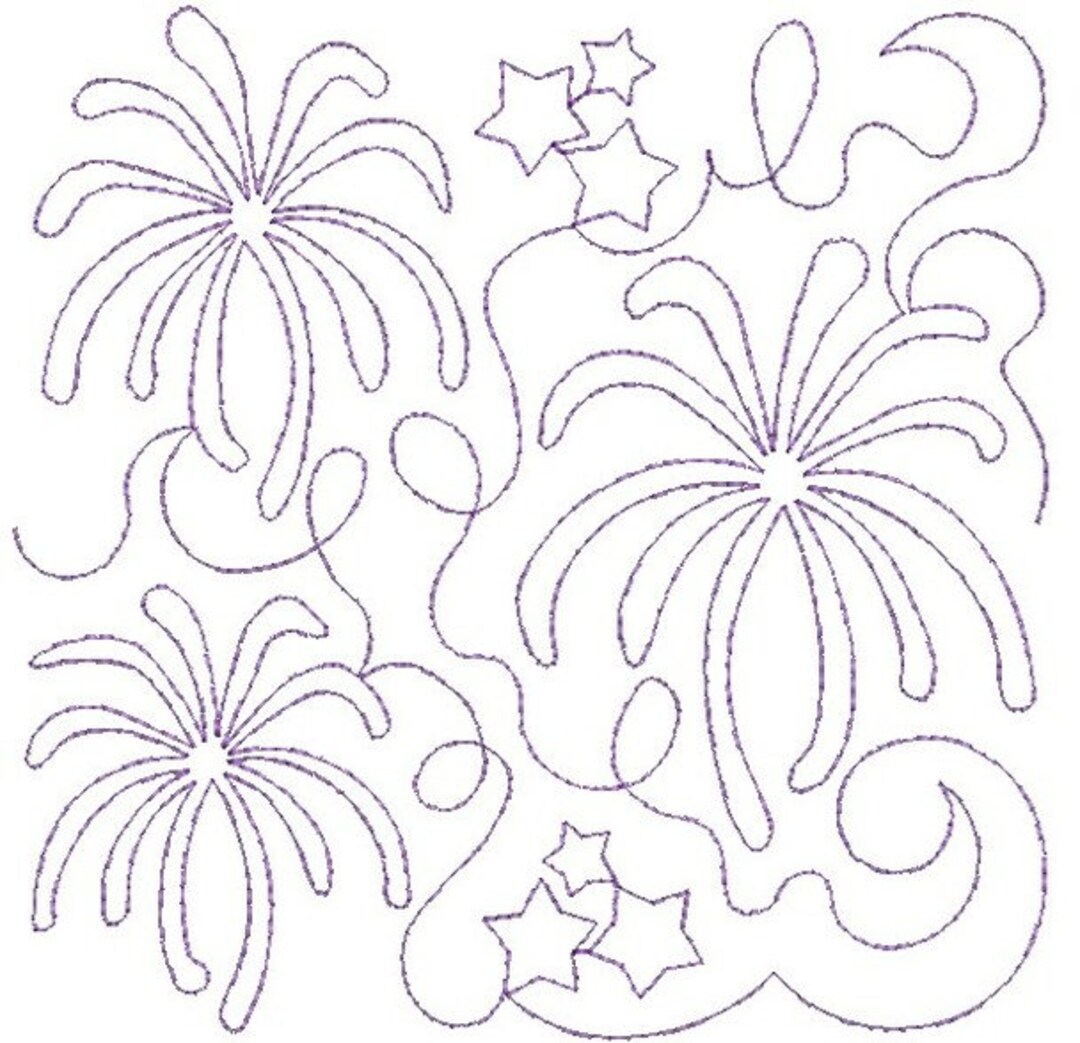 FIREWORKS Edge to Edge QUILT Block - Floral Embroidery, Summer, 4th of ...