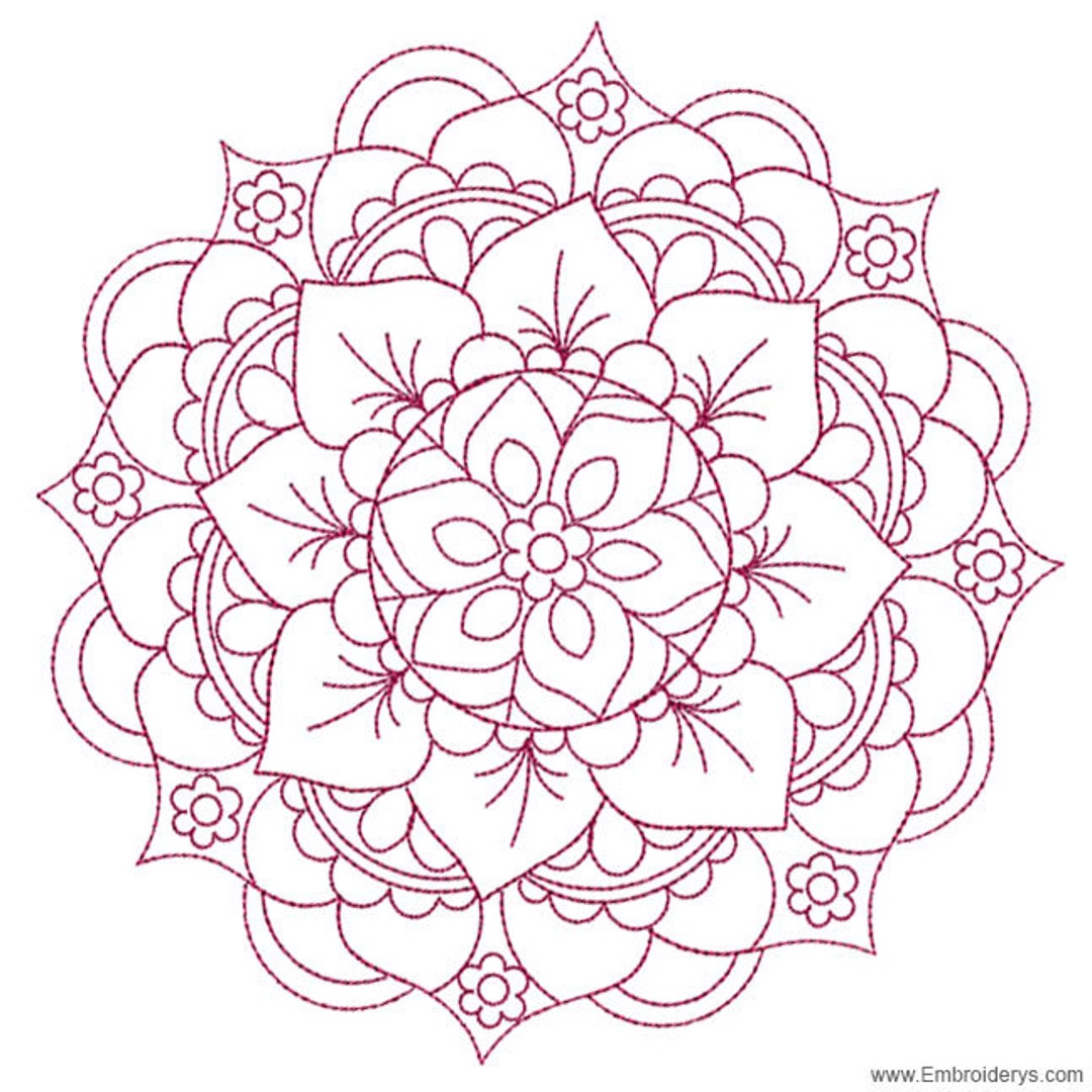 MANDALA Medallion REDWORK EMBROIDERY - Machine Embroidery Design - Etsy
