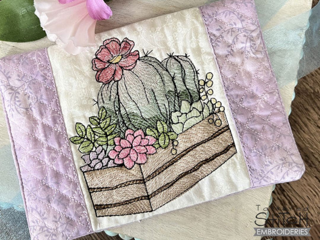 SUCCULENT 3 Embroidery Trivet- Cactus, Coaster, Succulents, Desert ...