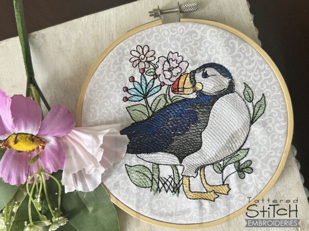 FEBRUARY Birds of the Month - PUFFINS- Embroidery - Puffin, Floral ...