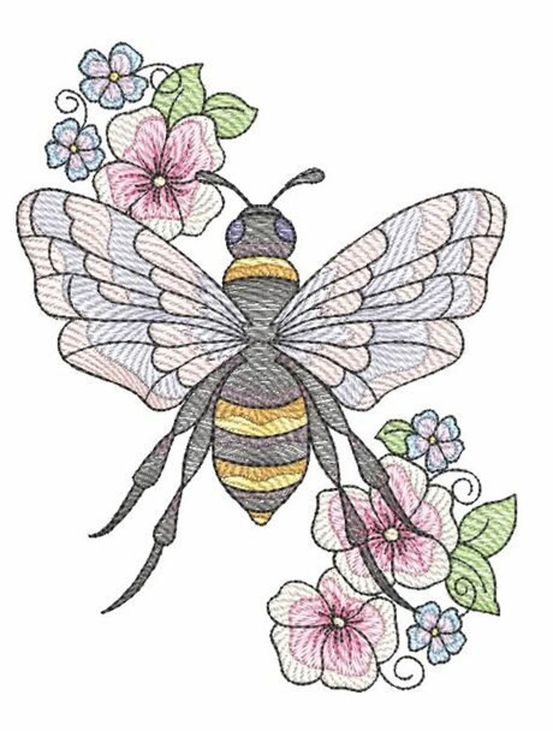 FLORAL BEE EMBROIDERY (bee Only - No Background)- Fits a 4x4", 5x7" and ...