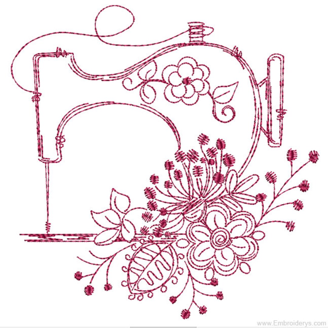 VINTAGE SEWING MACHINE Redwork - Machine Embroidery Design - Etsy