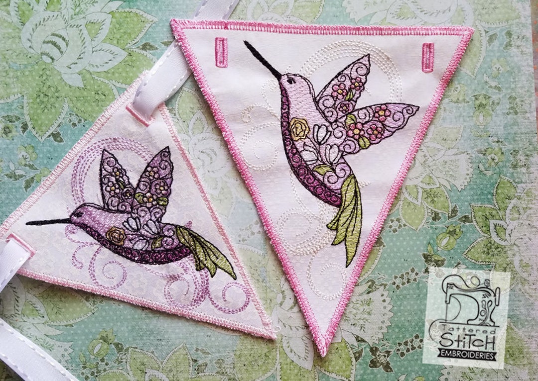 HUMMINGBIRD EMBROIDERY BUNTING - Machine Embroidery Design. 4x4, 5x7 ...