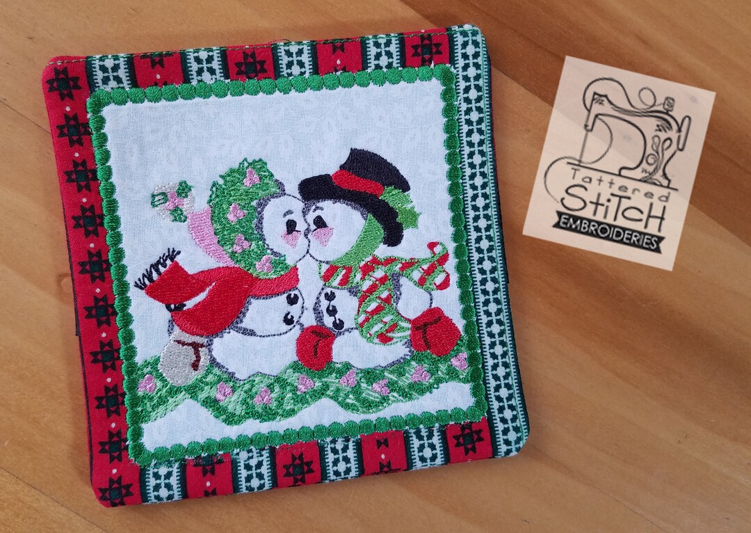 Vintage Snowmen - Coaster - Machine Embroidery Design. 5x7 in the Hoop ...