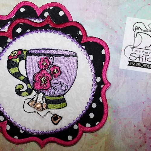WHIMSICAL TEAPOT EMBROIDERY 1 Mug Rug/coaster Machine - Etsy