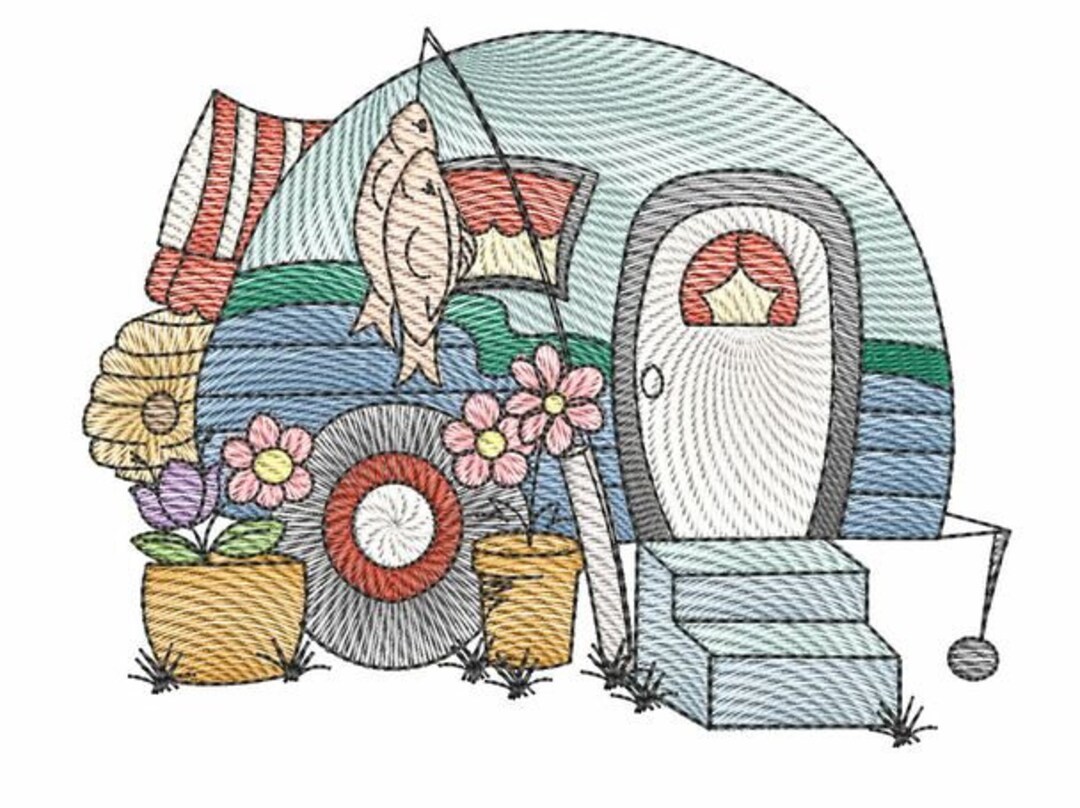 CAMPER EMBROIDERY 5 - Camping, RV, Camper, Summer - Fits a 4x4", 5x7 ...