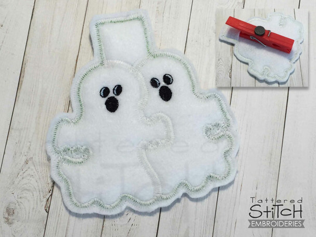 Two GHOSTS Clothespin MAGNET EMBROIDERY - Fits a 4x4 Hoop - Machine ...