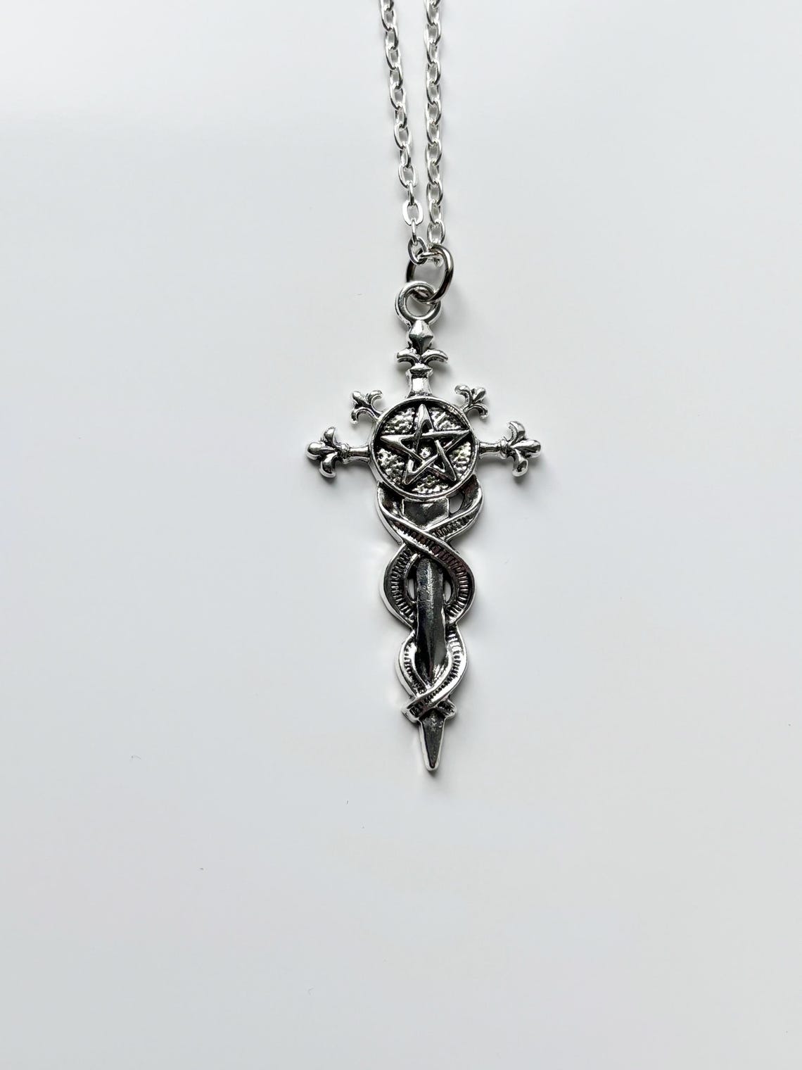 Pentagram Snake Sword Silver Necklace & Pendent | Emo Goth Alt Tattoo ...