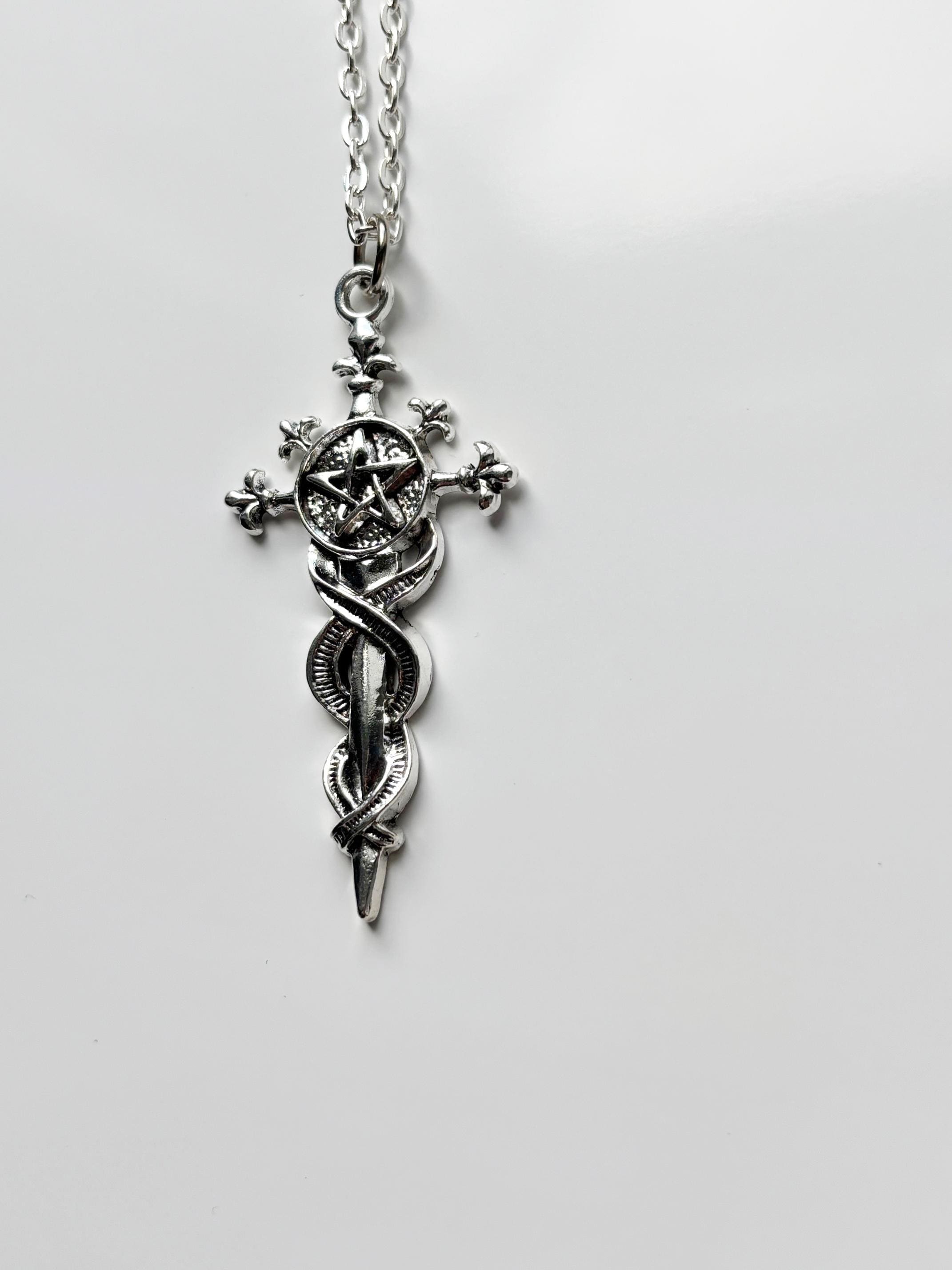 Pentagram Snake Sword Silver Necklace & Pendent | Emo Goth Alt Tattoo ...